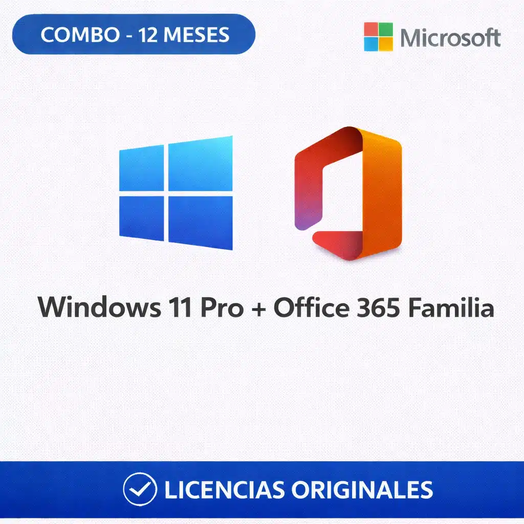 Combo Windows 11 Pro OEM + Office 365 Familia - 2 Licencias - 1 Pc - 12 ...